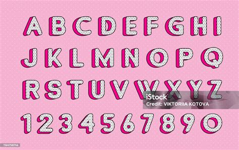 귀여운 물방울 무늬 3d 영어 알파벳 문자 세트 벡터 Lol 인형 깜짝 스타일입니다 핫 핑크 그림자 생일 축하 알파벳귀여운