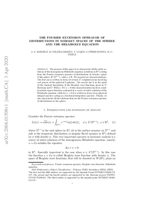 Pdf The Fourier Extension Operator Of Distributions In Sobolev Spaces Of The Sphere And The