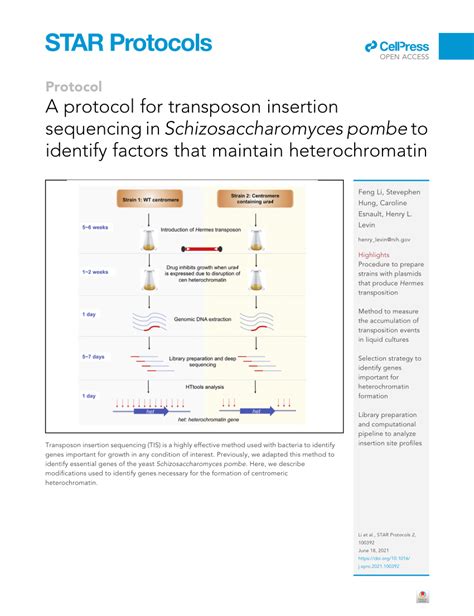 Pdf A Protocol For Transposon Insertion Sequencing In Schizosaccharomyces Pombe To Identify