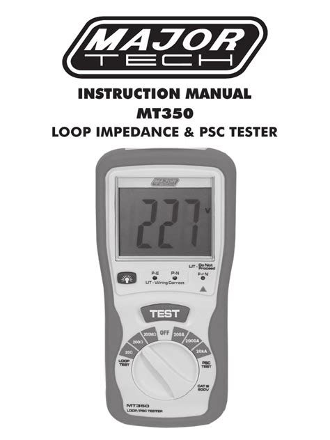 Instruction Manual Mt350 Loop Impedance And Psc Tester Pdf Electrical Impedance Electrical