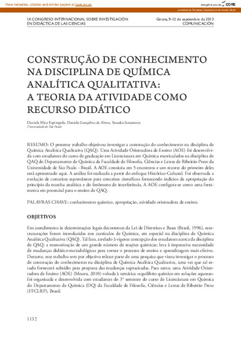 Pdf Construção De Conhecimento Na Disciplina De Química Analítica Qualitativa A Teoria Da
