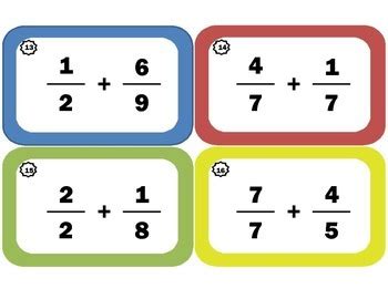 Adding Fractions Task Cards Fraction Addition Flash Cards TPT