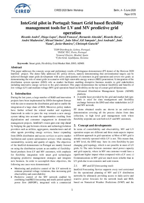 Pdf Integrid Pilot In Portugal Smart Grid Based Flexibility Management Tools For Lv And Mv