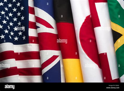 LINE OF NATIONAL FLAGS MADE OF STITCHED COTTON BUNTING Stock Photo Alamy