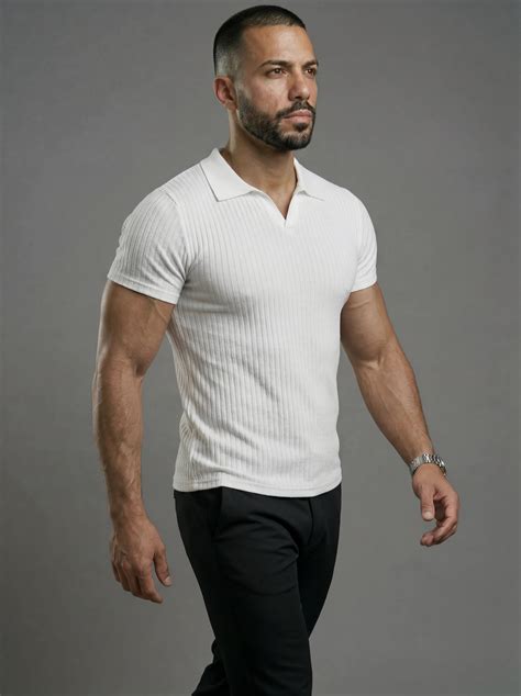 Ribbed Polo Muscle Shirt Mens Slim Fit V Neck Polo Trueform