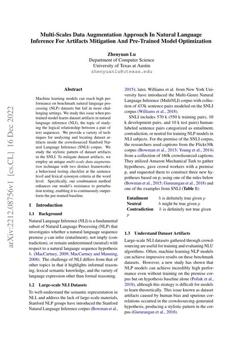 Pdf Multi Scales Data Augmentation Approach In Natural Language Inference For Artifacts
