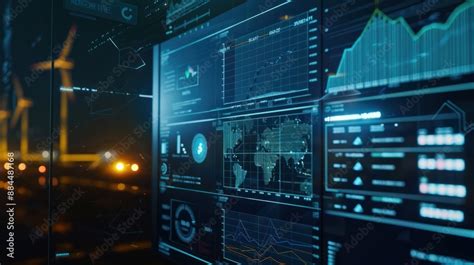 Renewable Energy Data Analysis On Digital Monitor At Solar And Wind