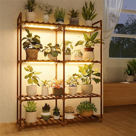 Bamworld Plant Stand With Grow Lights For Indoor Plants Wood Plant