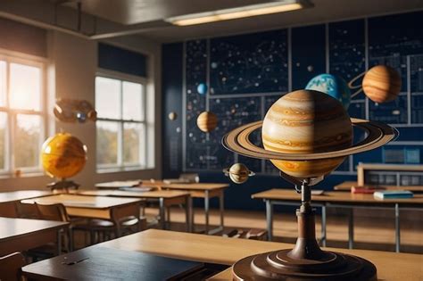 Classroom With A Solar System Model Premium Ai Generated Image