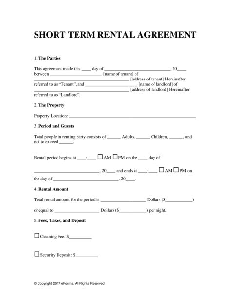 Printable Short Term Rental Agreement Printable Yearly Calendar