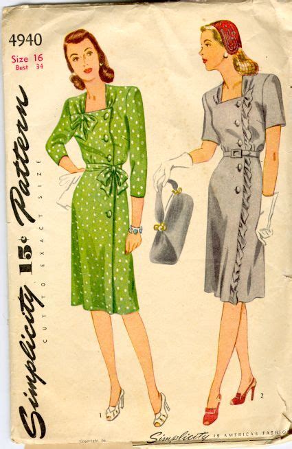 1940s Patterns And Vintage Images 1940s Dress Pattern Vintage Dress