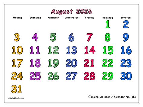 Kalender August 2026 Zum Ausdrucken Kreative Momente Michel Zbinden