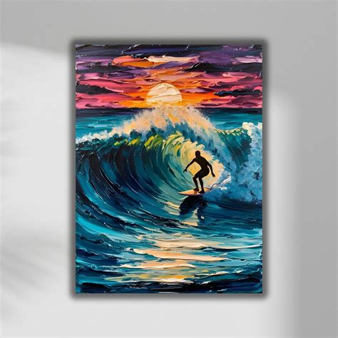 Surfing Digital Art Ocean Wave Painting Sunset Surf Print Coastal