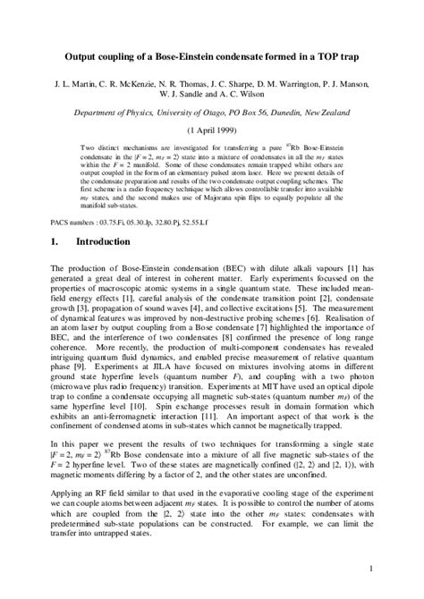 Pdf Output Coupling Of A Bose Einstein Condensate Formed In A Top Trap