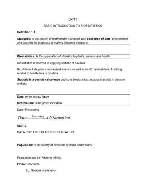 Biostatistics Notes Introductory Chapter Pdf Biostatistics Statistics