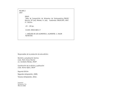 Tabla De Composicion De Alimentos Para Centroamerica Del Incap Pdf