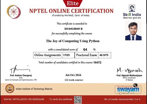 Just Completed The Joy Of Computing Using Python Course By Nptel Iit