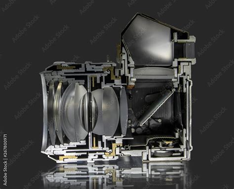 The Cross Section Of The Single Lens Camera On Grey Background Analog