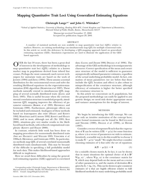 Pdf Lange C Whittaker Jc Mapping Quantitative Trait Loci Using Generalized Estimating