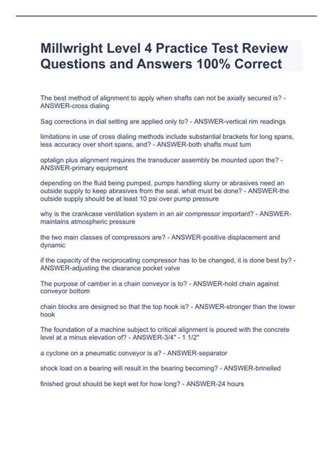 Millwright Level 4 Practice Test Review Questions And Answers 100 Correct Millwright Stuvia Us
