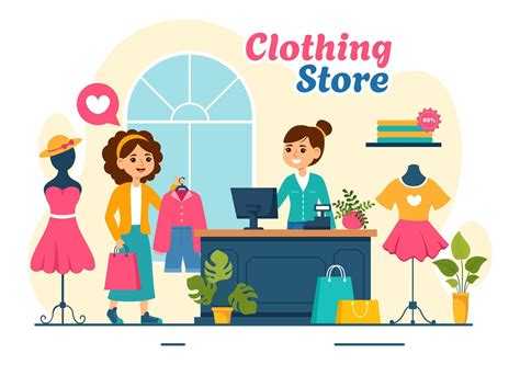 Clothing Store Vector Illustration By Shopping For Clothes Or Dresses