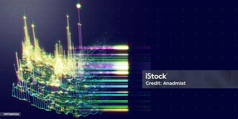 파란색에 구부러진 색상 격자가있는 추상적 인 배경 분석 3d 알고리즘의 시각적 프리젠 테이션 화면 비즈니스 과학 및 기술 데이터