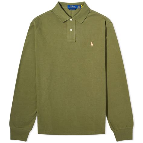 Polo Ralph Lauren Long Sleeve Custom Fit Polo Shirt Dark Sage End Us