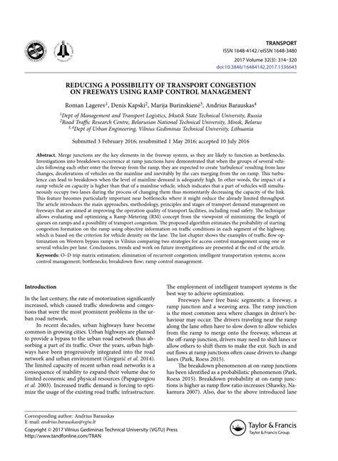 Pdf Reducing A Possibility Of Transport Congestion On Freeways Using