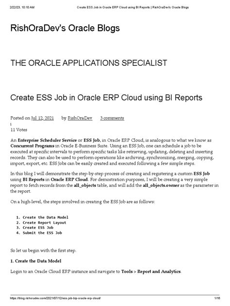 Create Ess Job In Oracle Erp Cloud Using Bi Reports Rishoradevs