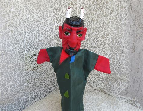 Vintage Devil White Horns Hand Puppet Satan Glove Hell Demon Etsy