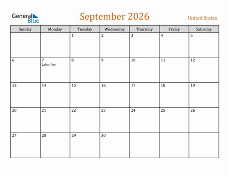 September 2026 Monthly Calendars With United States Holidays