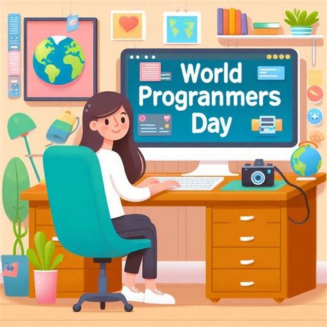 World Programmers Day A Woman Is Sitting At A Computer With The Words