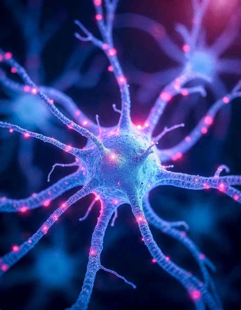a sci fi visualization of bioluminescent neurons and synaptic networks