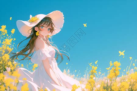 花海中的白裙女子插画图片下载 正版图片601705350 摄图网