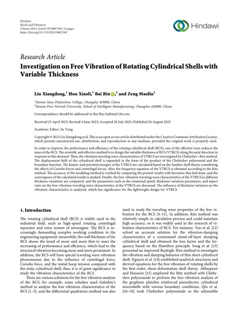 Pdf Investigation On Free Vibration Of Rotating Cylindrical Shells With Variable Thickness