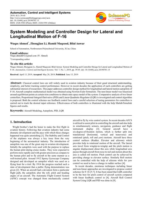 Pdf System Modeling And Controller Design For Lateral And