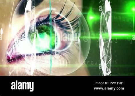 Animation Of Woman Blinking Eye With Scope Scanning And Digital