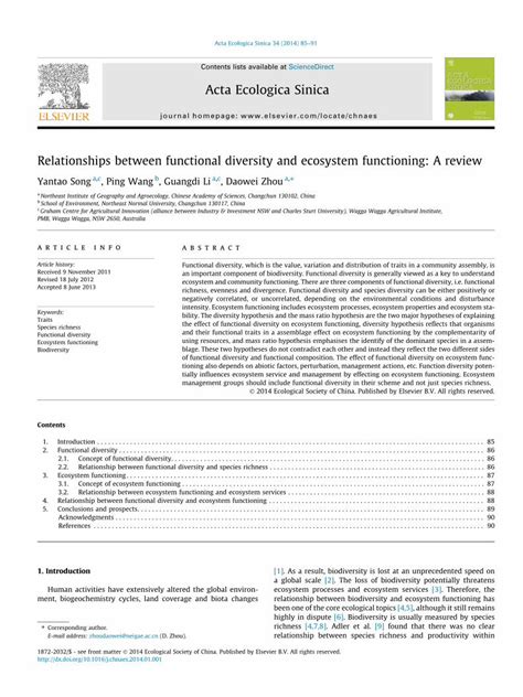 Pdf Relationships Between Functional Diversity And Ecosystem Functioning A Review Dokumentips