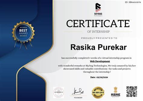 Rasika Purekar On Linkedin Internshipcompletion Professionalgrowth Gratitude Skybug