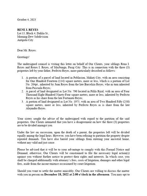 sample demand letter for partition pdf common law private law