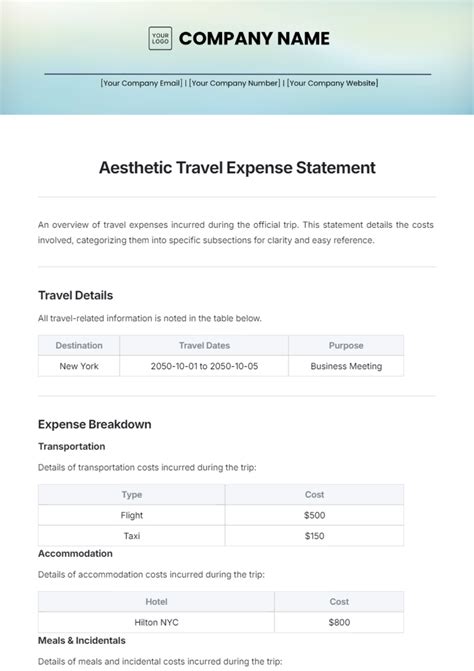 Free Aesthetic Travel Expense Statement Template To Edit Online