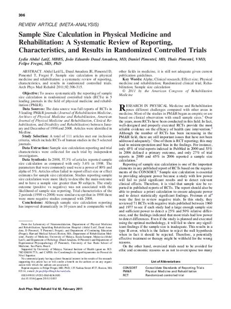 Pdf Sample Size Calculation In Physical Medicine And Rehabilitation