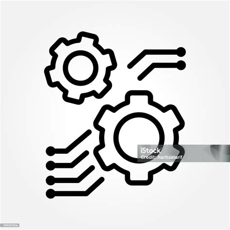 Insight 또는 Metric 아이콘과 같은 검은색 얇은 선 기어입니다 회로 평면 선형 추세 현대 스트로크 핀 기술 로고 타입