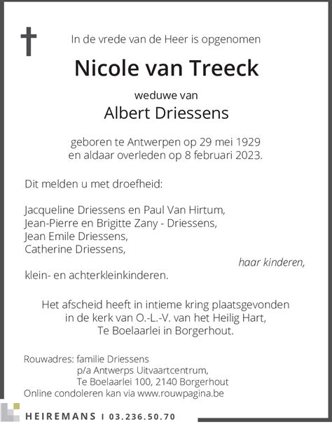 Nicole Van Treeck † 08 02 2023 Inmemoriam