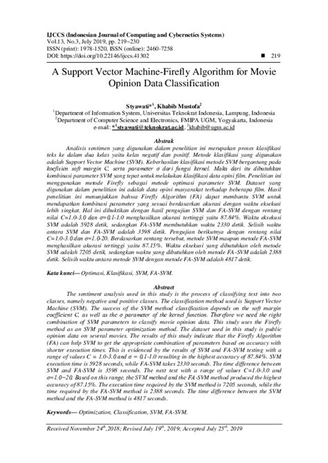 Pdf A Support Vector Machine Firefly Algorithm For Movie Opinion Data