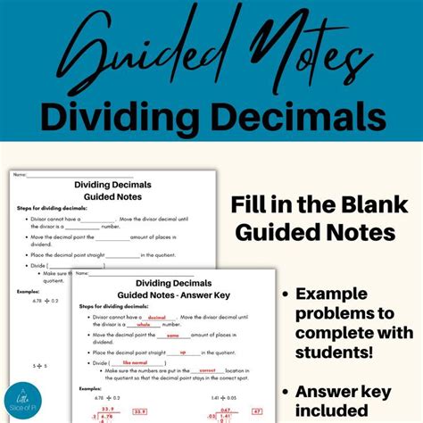 Dividing Decimals Guided Notes Divide Decimals Dividing Guided