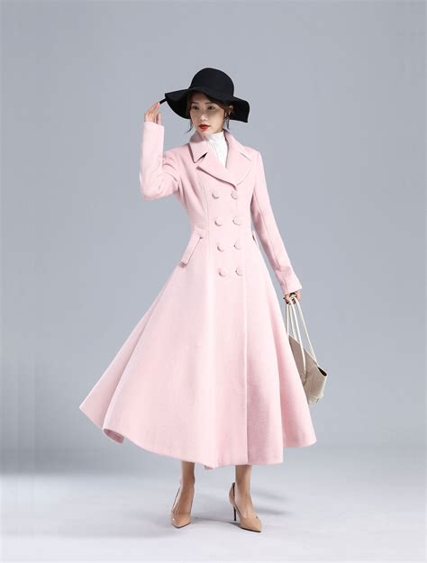 Elegant Wedding Guest Wool Coat Blush Pink Tailored Long Wool Coat Wool Coat Women Winter