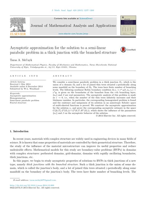 Pdf Asymptotic Approximation For The Solution To A Semi Linear