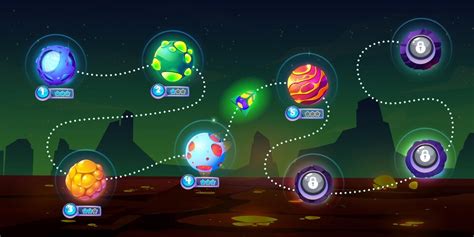 Free Vector Space Game Ui Level Map With Imaginary Alien Planets On