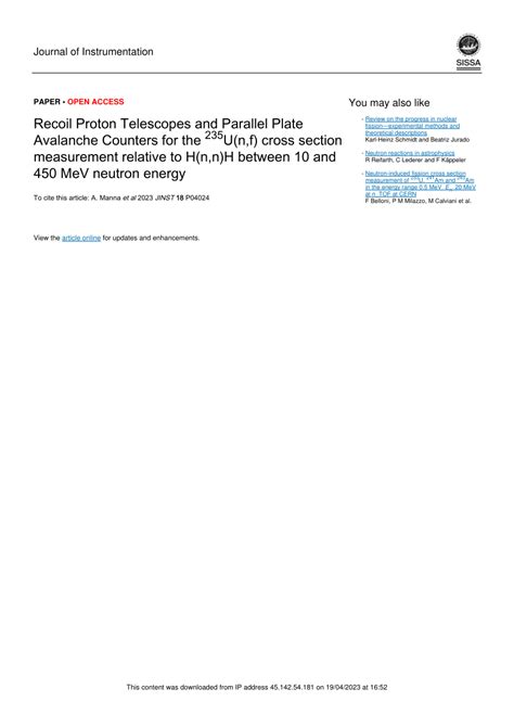 Pdf Recoil Proton Telescopes And Parallel Plate Avalanche Counters For The 235 Unf Cross